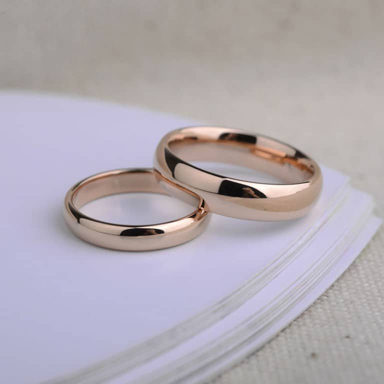 Subtle Rose Gold His and Hers Tungsten Wedding Bands