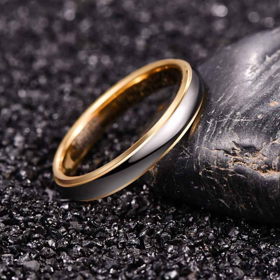 4mm Domed Polished Step Gold Color Tungsten Ring